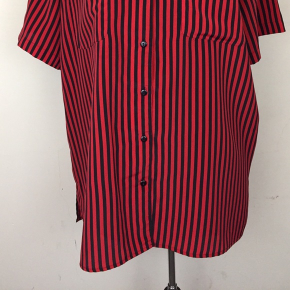Tops | Womens Red Striped Button Down Shirt | Poshmark